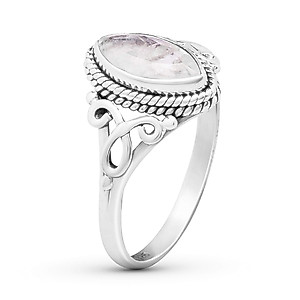 Koral Jewelry Cut Marquise Moonstone Ethnic Delicate Ring 925 Sterling Silver Vintage Tribal Gipsy Boho Look (7)