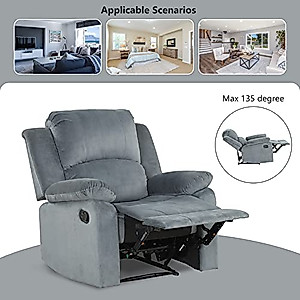 CANMOV Manual Recliner Chair, Soft Fabric Overstuffed Recliner Single Sofa Chair for Living Room, Heavy Duty and Safety Reclining Mechanism (Gray)