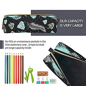 Pearls Diamonds And Feathers Pencil Case Portable Pen Pouch With Zipper Leather Pencil Bag Storage Box Stationery Organizer For Office Work