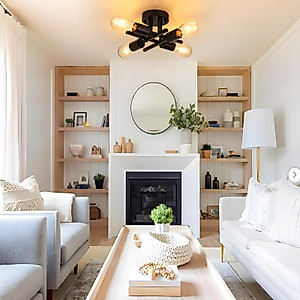 WILON Semi Flush Mount Ceiling Light Fixture, 4-Light Industrial Black Ceiling Light, Modern Sputnik Chandelier Small Ceiling Lamp for Kitchen Bedroom Living Room Dining Bathroom Laundry Hallway