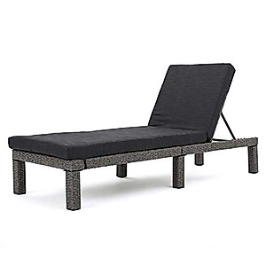 Christopher Knight Home Puerta Outdoor Wicker Chaise Lounge with Water Resistant Cushion, Mixed Black / Dark Grey