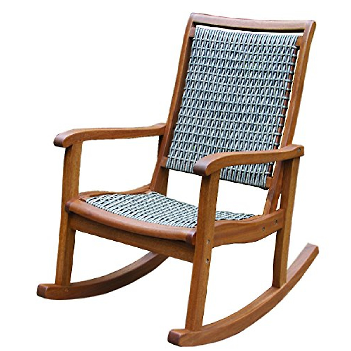 Outdoor Interiors Resin Wicker and Eucalyptus Rocking Chair, Brown and Grey