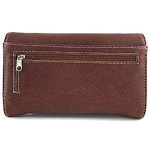 Justin West Western Floral Rhinestone Side Pocket Cross Slim Handle Handbag Purse Tote and Strap Wallet (Brown Purse and Wallet)