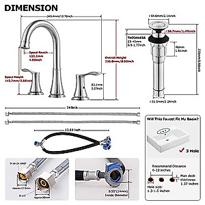 PARLOS Widespread Double Handles Bathroom Faucet with Metal Pop Up Drain and cUPC Faucet Supply Lines, Brushed Nickel, Demeter 13651