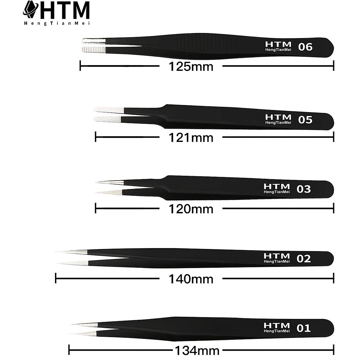 HengTianMei Precision Tweezers Set, ESD Anti-Static Stainless Steel Tweezers Set for Craft, Jewelry, Electronics, Laboratory Work (14 PCS)