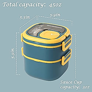 Stackable Lunch Container for Adults with 45oz Stainless Steel Salad Container for Lunch Bento Box, Leak-Proof Durable All-in-One Lunch Box Built In Divider, Spoon, Dressing Container (Blue)