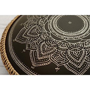 GUDA DRUM Freezbee Black with Ice Flower design, FREE Rope Decoration and Travel Bag
