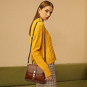 Cowhide Small Handbags for Women Satchel Shoulder Bags, Ladies Cow Purses with Handle Crossbody Bags for Women Mini Tote (Brown)