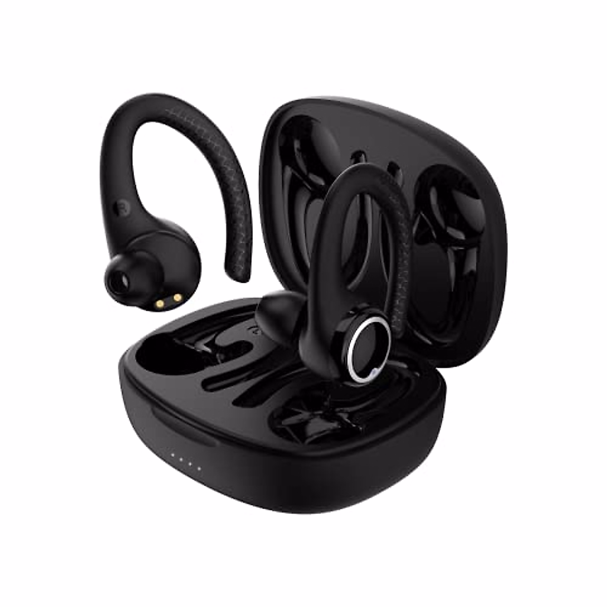 iJoy Wireless Running Headphones with Charging Case + Removable Earhook- Wireless Bluetooth Earbuds for Workouts- Bluetooth Wireless Earbuds with Charging Case- Sports Bluetooth Headphones (Black)