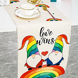 Whaline Rainbow Pride Table Runner Gay Day Gnome Table Runner Love Wins Table Cover Pride LGBTQ Holiday Kitchen Dining Table Decoration for Home Party Favors Men Women Beginners Adults, 13 x 72 Inch