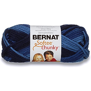 Bernat Softee Chunky Yarn Super Bulky #6, Denim Ombre, 3 Skeins