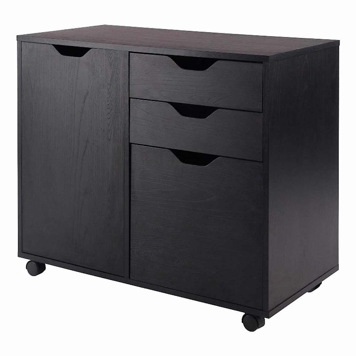 Winsome Halifax Storage Mobile Cabinets, 1 Large Door, 3 Drawers, for Home Office, Black