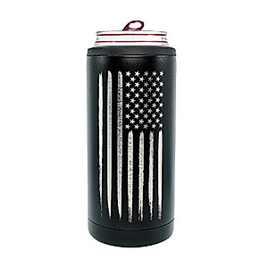 American Flag Skinny Can Cooler for Slim Beer & Hard Seltzer Cans | 12oz Stainless Steel Insulated Tall Can Cooler – Gifts for Veterans