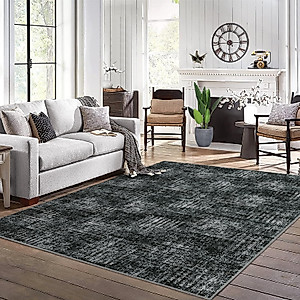 GarveeHome 8x10 Area Rug Modern Abstract Area Rug for Living Room Machine Washable Rug Farmhouse Checkered Throw Carpet Non-Slip Stain Resistant Accent Rug Floor Cover for Home Decor, Grey