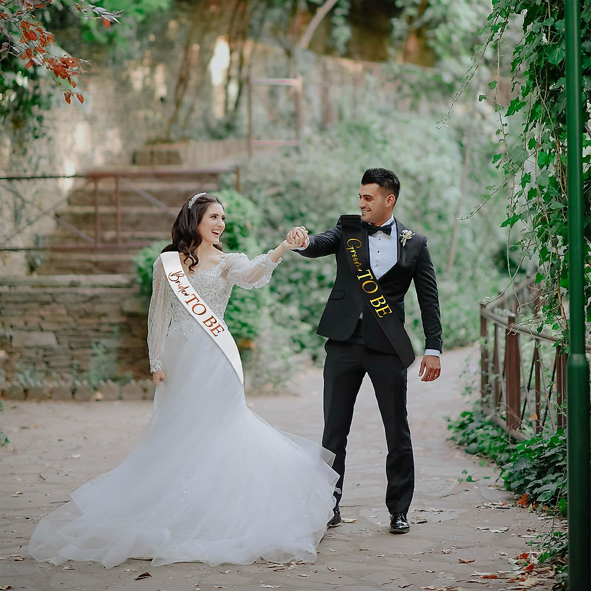 Generic 2 Pcs Bride to Be and Groom to Be Sash with Foil, Rose Gold Bachelorette & Gold Bachelor Sash for Bridal Shower Wedding Hen Party Decorations Engagement Gifts (White and Black)