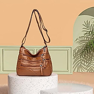 harayaa Retro Crossbody Bag for Women Shoulder Bag Soft PU Leather Handbags Purses multiple pocket Tote Bag, Brown