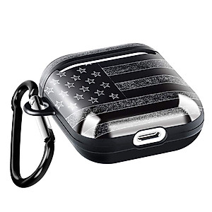 Black and White American Flag US Flag AirPods Case Cover,for Airpods 2 & 1 Silicone Protective Case Dust Guard Shockproof Cover Skin with Carabiner for Girls Women (Black & White American Flag)