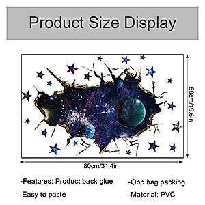 3D Galaxy Blue Cosmic Milky Way Wall Stickers, HOLENGS Outer Space Planets Simulation Crack Hole Wall Decals, Starry Sky Wall Decor for Boys Kids Bedroom Living Room Nursery Wall Decoration