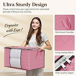 Lifewit 90L Large Storage Bags, 6 Pack Closet Organizers and Storage, Clothes Storage Bins with Lids, Foldable Storage Containers with Reinforced Handles for Clothing, Blanket, Bedding, Comforter Pink