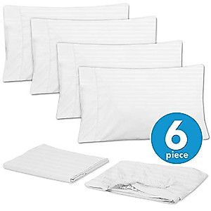 King Size Bed Sheets - 6 Piece 1500 Supreme Collection Fine Brushed Microfiber Deep Pocket King Sheet Set Bedding - 2 Extra Pillow Cases, Great Value, King, Dobby White