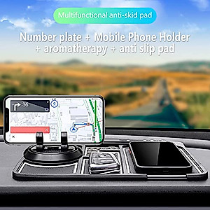 Non-slip Phone Pad for 4-in-1 Car, 2023 New Cool Glow in the Dark Car Dashboard Phone Mat with Temporary Car Parking Card Number Plate and Aromatherapy, Anti-shake Pad Universal Phone Holder (Red)