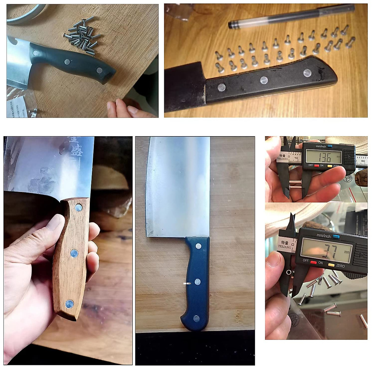 TorSor 9 Sets Kitchen Knife Handle Screw Fixing Rivet Nuts Chef Knives Cutter Wooden Grip Screws Fastener Fixer Clip Nail Replacement Repair Stainless Steel Rivets Anti-Corrosion DIY Tools Accessories