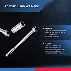 Neiko 00206A 1/2" Drive Breaker Bar, 24-Inch , Flex Head Chrome-Moly Cr-Mo, Lug Nut Wrench, Tire Bar, Cheater Bar