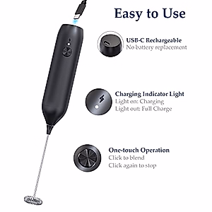 COKUNST Electric Milk Frother Handheld Rechargeable USB C, Powerful Milk Foamer Frother, Mini Drink Mixer Electric Handheld, Durable Whisk Coffee Milk Frother for Cappuccino, Latte, Hot Chocolate
