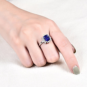 Lanmi 14K White Gold AAA Natural Blue Tanzanite Diamonds Rings Engagement Wedding Band for Women