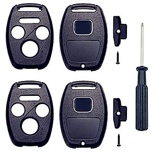 4 Buttons Replacement Key Fob Shell Case Fit for Honda Accord Civic CR-V Pilot Ridgeline Car Key Fob Cover Housing with Screwdriver (Black+Blcak)