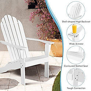 Tangkula Adirondack Chair, Acacia Wood Adirondack Lounger Chair, Outdoor Armchairs with Slatted Seating, Weather Resistant, for Patio Deck Lawn Backyard, Garden Adirondack Furniture (2, White)