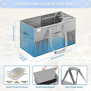 Extra Large Utility Tote Bag, 2 Pack Reusable Grocery Bags Heavy Duty, Sturdy Structured Tote Bag with Pockets & Handles, Foldable Shopping Bags for Groceries, Collapsible Totes with Lids 22x11.5x13in