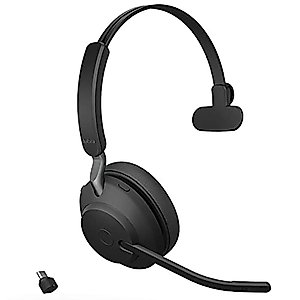 Jabra Evolve2 65 UC Wireless Headset with Link380c, Mono, Black – Wireless Bluetooth Headset for Calls and Music, 37 Hours of Battery Life, Passive Noise Cancelling Headphones (Renewed)
