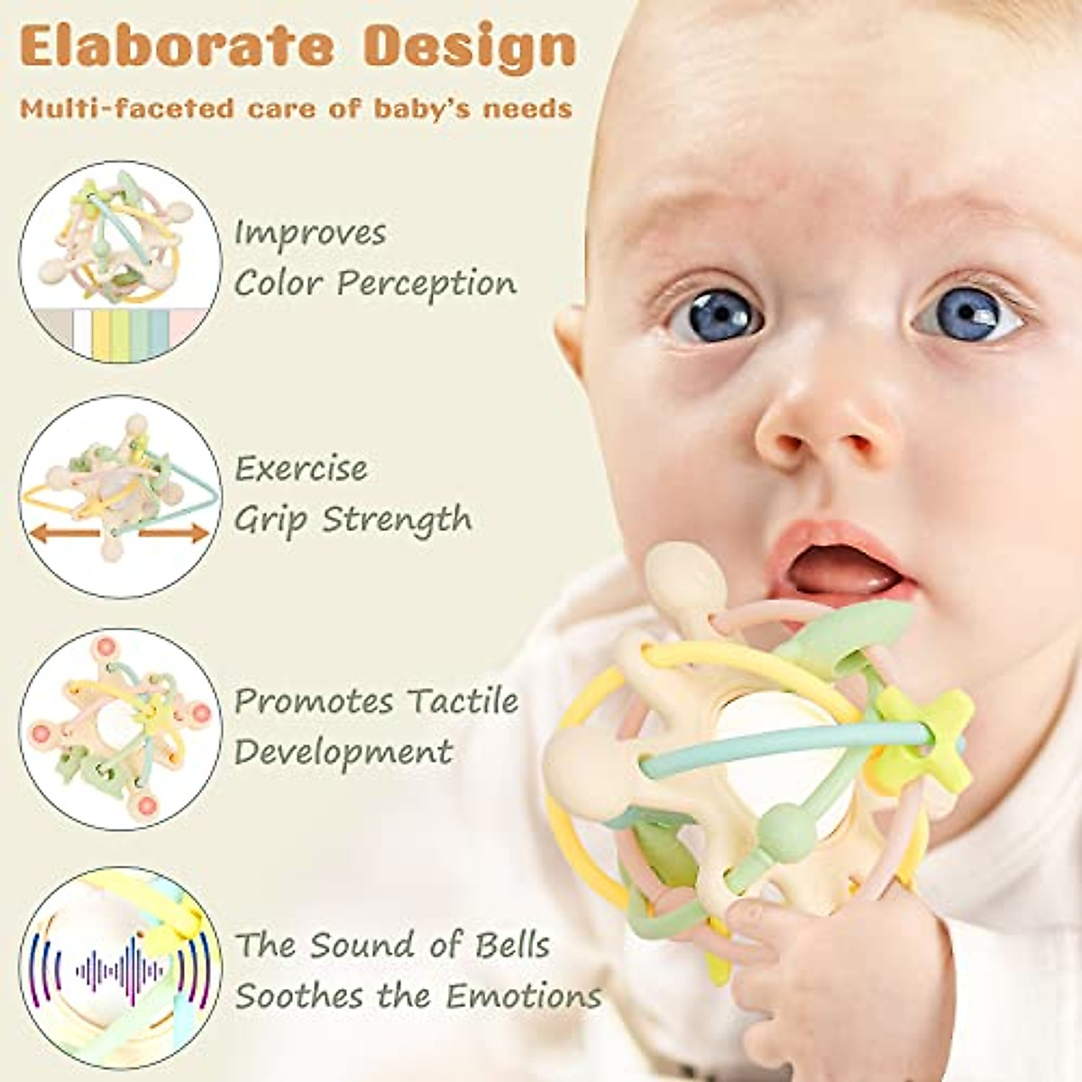 Baby Teething Toys, DDMY Manhattan Rattle Baby Toys 0-6 Months Infants, Baby Chew Toys for Sucking Needs, Silicone Sensory Teething Pacifiers for Baby, Baby Teether Toy 6 to 12 Months Baby Gift