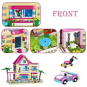 Finebely Dream Girls Friends House Building Set, Villa House Building Blocks Kit Included 4 Mini Toy Figures, a Buildable Car, Swing, for Girls Kids Aged 8 Years and Up, 892 PCS
