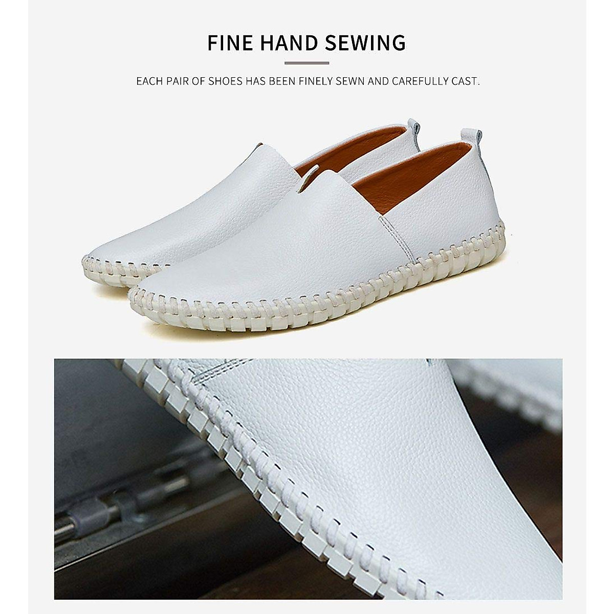 Men's Genuine Leather Loafer Shoes Slip On Soft Walking Driving Shoes,White,45EU=10.5 M US