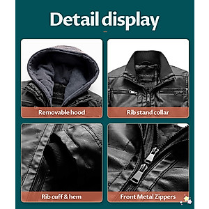CREATMO US Boy Faux Leather Jacket Motorcycle Jacket Winter Jacket Zipper Flight Pleather Jacket Black 14/16