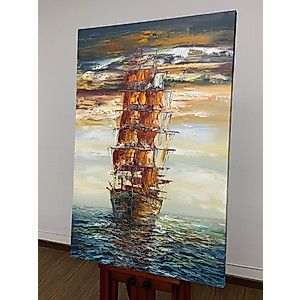 V-inspire Art,24x36 Inch Modern Abstract Hand painted Sailboat Oil Paintings Acrylic Painted Canvas Wall Art Decor for Living room Bedroom Dining room Artwork for Home Walls