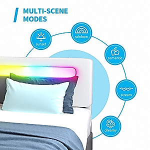 Mjkone LED Bed Frame King Size with Adjustable LED Lights Headboard Upholstered Platform Bed with 4 Storage Drawers, Smart Bed Compatible with Alexa&Google, No Box Spring Needed, Easy Assembly,White