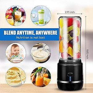 Kqiang Portable Blender, USB Rechargeable, 400ml Capacity, 360 High-Speed Cutting and Mixing, Six Blade Design, Black