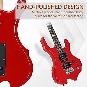 Ktaxon Burning Fire Design Electric Guitar Kit, 36-inch HSH Pickup Electric Guitar Beginner Guitar Set with Amplifier, Rosewood Fingerboard, 5-Ways Pickup Switch (Red)