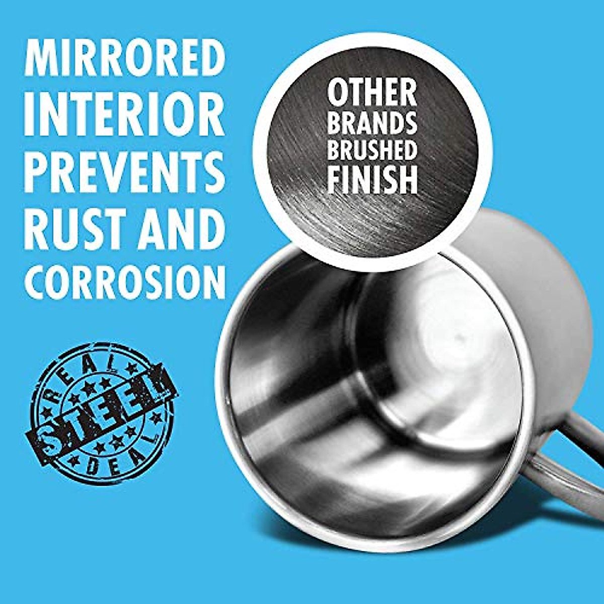 Stainless Steel Double Walled Mugs: 100% BPA Free,15 oz Metal Coffee & Tea Cup Mug - Insulated Cups with Handles Keep Drinks Hot or Cold Longer - Durable for Camping - Set of 2 Shatter Proof Mugs