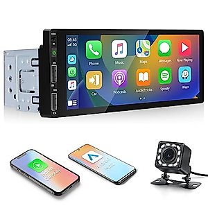 Single Din Touchscreen Car Stereo with Wireless Apple CarPlay, Rimoody 6.86" 1 Din Car Radio with with Android Auto Bluetooth FM Radio EQ Mirror Link Car mp5 Player TF/USB Rear View Camera