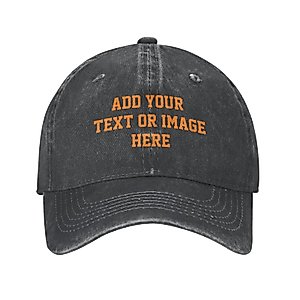 Custom Hat Personalize Add Your Text Logo Or Image Custom Baseball Cap Trucker Hats for Men & Women Black One Size