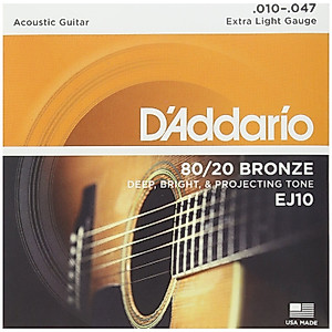 3 Packs of D'Addario EJ10 Bronze Acoustic Guitar Strings, Extra Light, 10-47