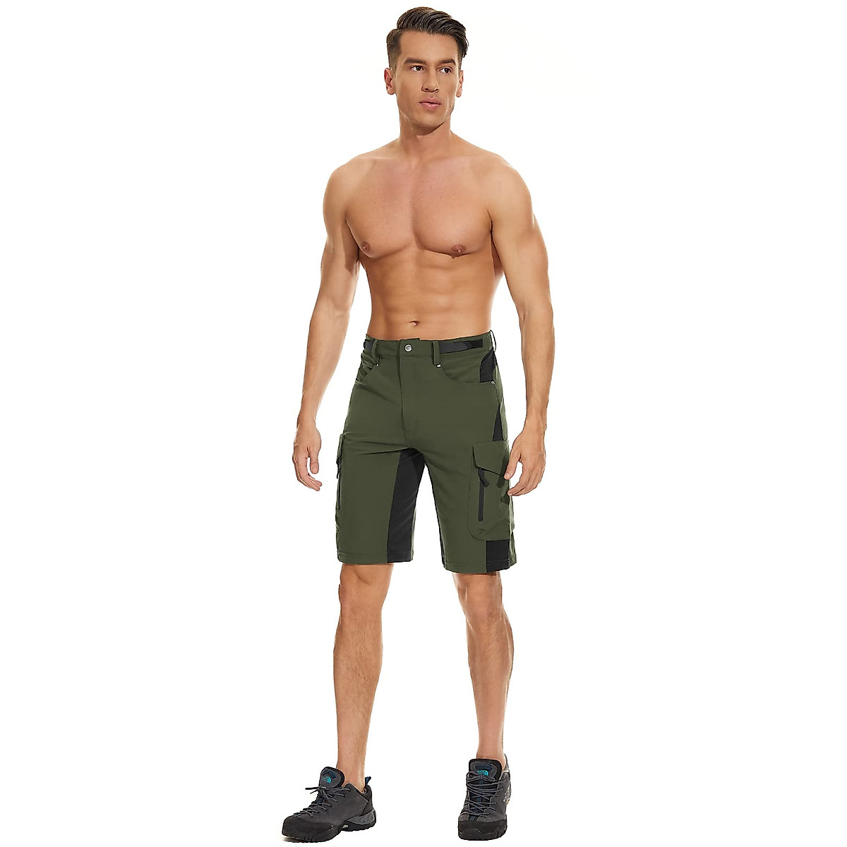Cycorld Mens-Mountain-Bike-Shorts, Loose Fit with Zippered Pockets, MTB, Cycling,Hiking,Cargo,Outdoor Lightweight Shorts(Army Green, XX-Large)