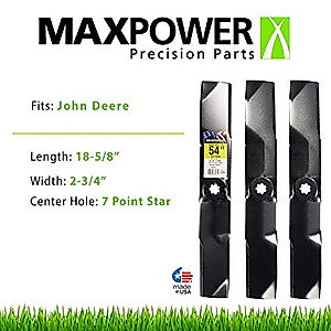 Maxpower 561813B 3-Blade Set for 54-Inch John Deere Rider, Replaces GX21380 and GY20684