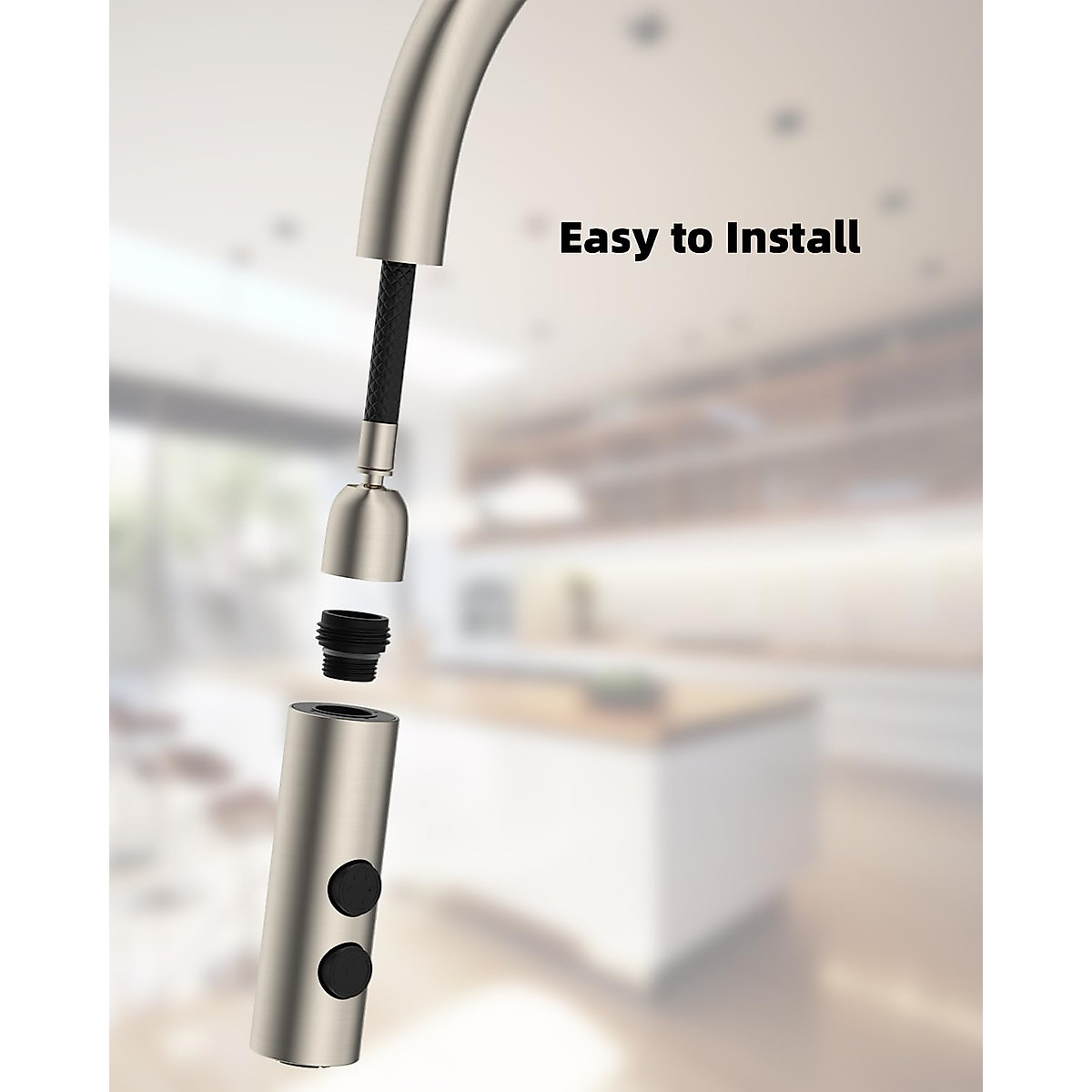 Metal Pull Down Kitchen Faucet Head Replacement with 15 Adapters, Pull Out Sink Spray Head, 2 Function Spray Nozzle Compatible with Moen, American Standard, Delta, Kohler Faucets, Brushed Nickel