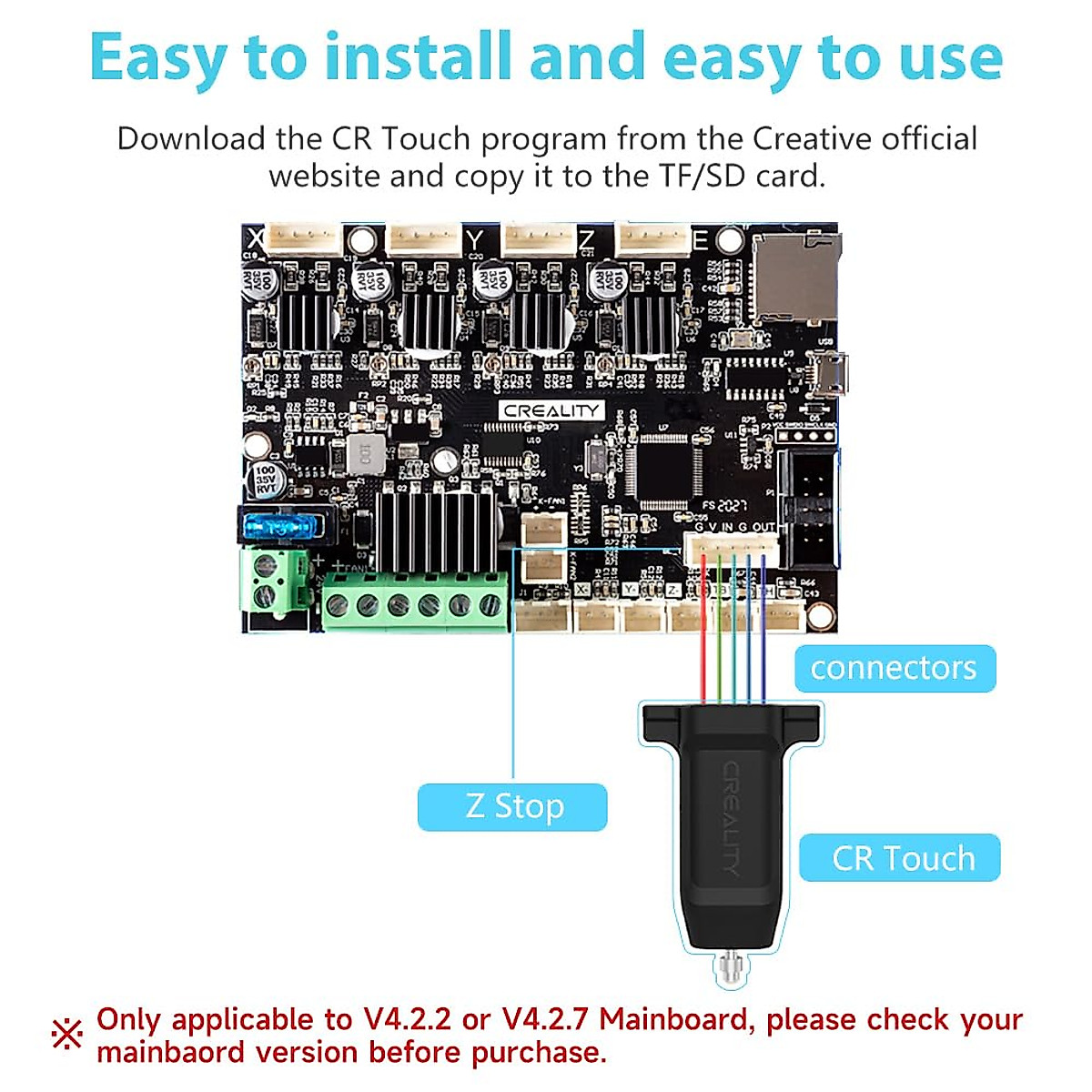 Creality CR Touch Auto Leveling Kit, 3D Printer Bed Auto Leveling Sensor Kit for Ender 3/ Ender 3 Pro/Ender 3 V2/ Ender 3 Max/Ender 5/ and CR 10 with 32 Bit V4.2.2/V4.2.7 Mainboard