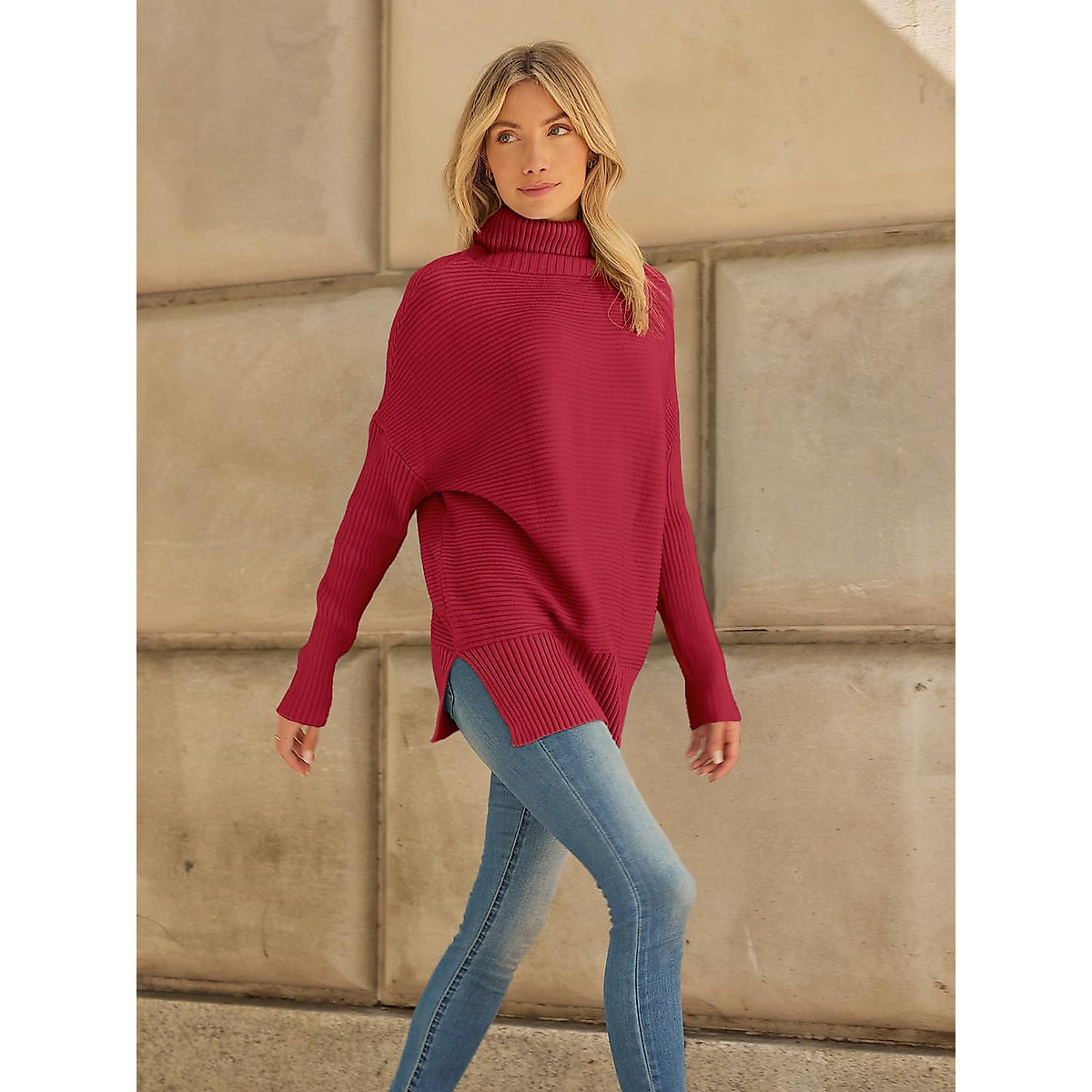 LILLUSORY Womens Turtleneck Oversized Tunic Fall Sweaters 2025 Casual Long Pullover Knit Winter Cute Poncho Fashion Trendy Clothes Outfits Clothing Tops Leggings Red